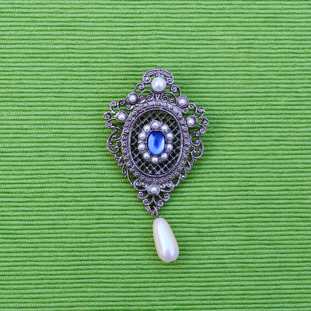 Silver Blue and Pearl Regency Drop Brooch – Audra's Brooches
